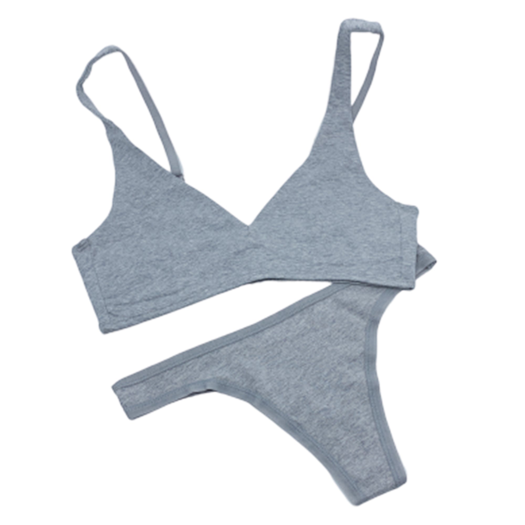 Womens Organic Cotton Matching Bralette And Thong Set Light Grey H