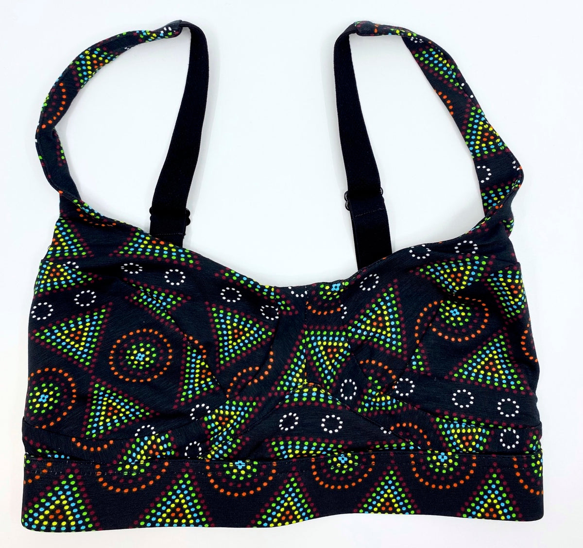 Women's organic cotton bra in black Mara print - more supportive style