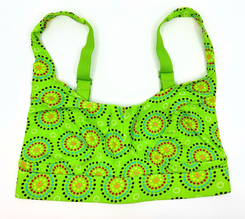 Women's organic cotton bra in green Mara print - more supportive style